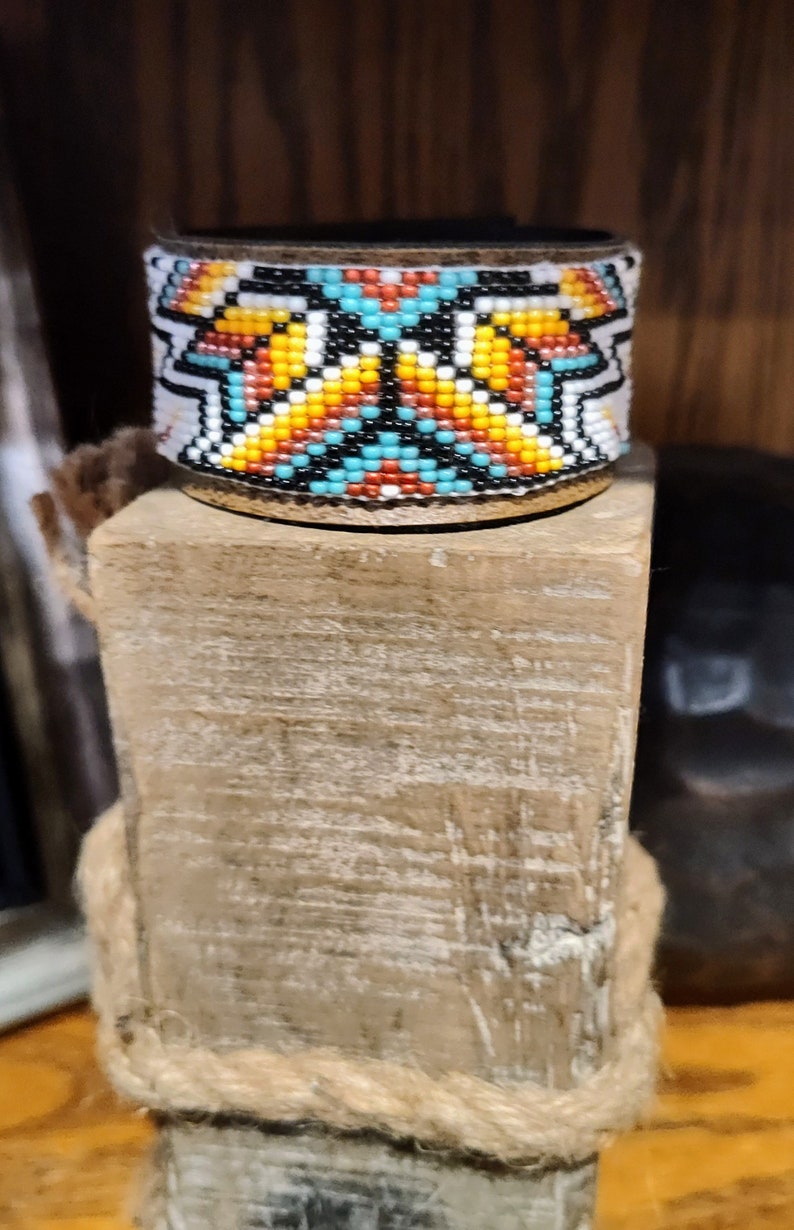 Beaded Bracelet on Recycled Belt - Etsy