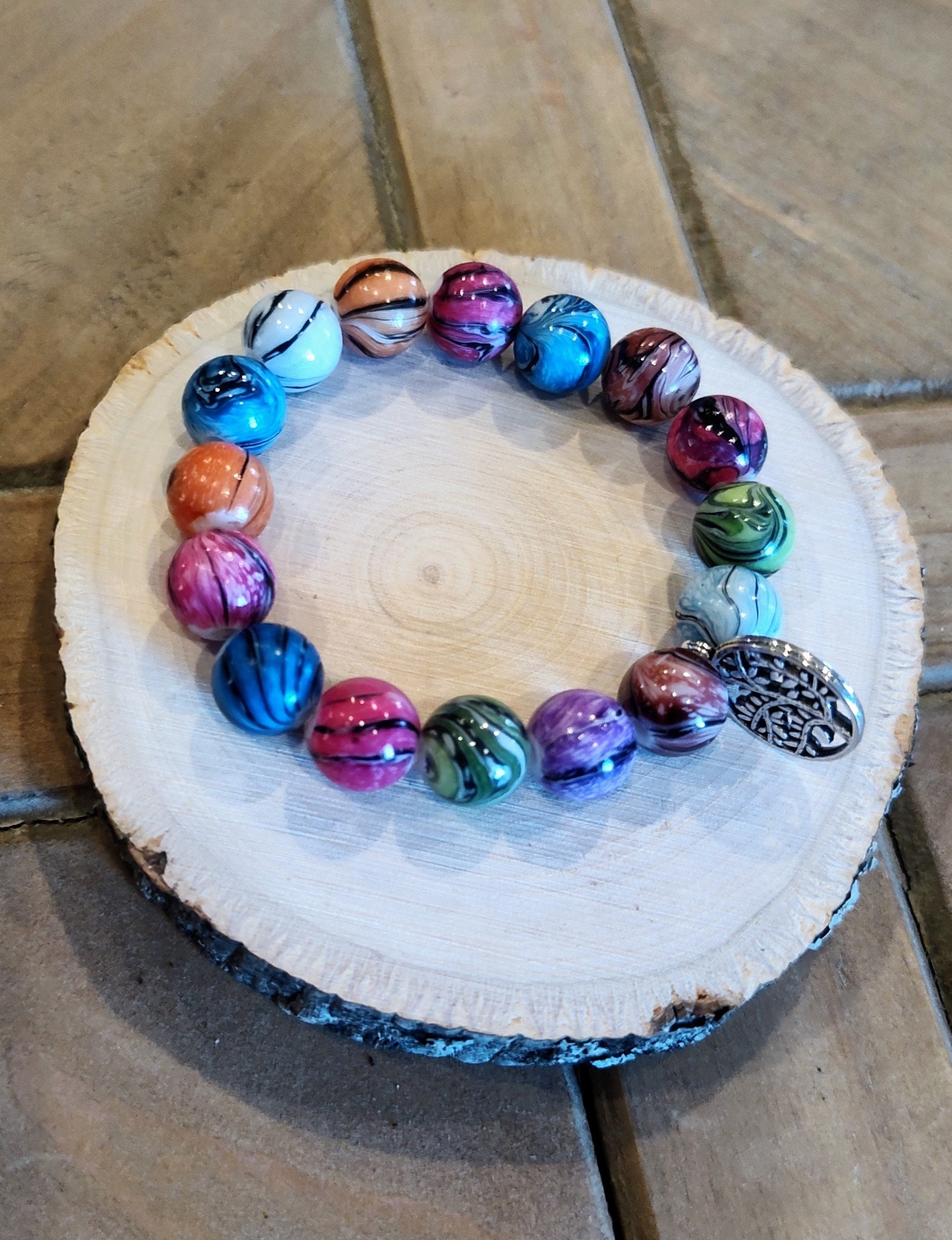 Beaded Colorful Bracelet With Tree Charm - Etsy