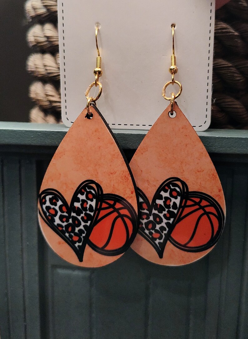 Teardrop Wooden Basketball Earrings - Etsy