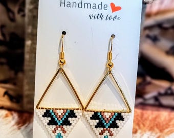 Triangle Beaded Earrings - Handwoven Beaded Earrings - Brick Stitch ...