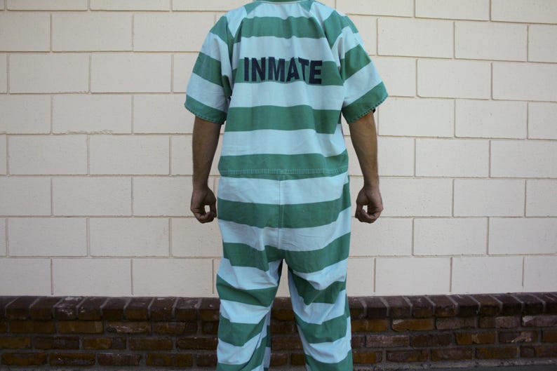 Jail Prison Inmate Jumpsuit ICS Waco Green & White Stripe Costume New ...