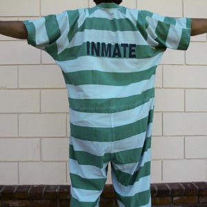 Jail Prison Inmate Jumpsuit ICS Waco Green & White Stripe Costume New ...