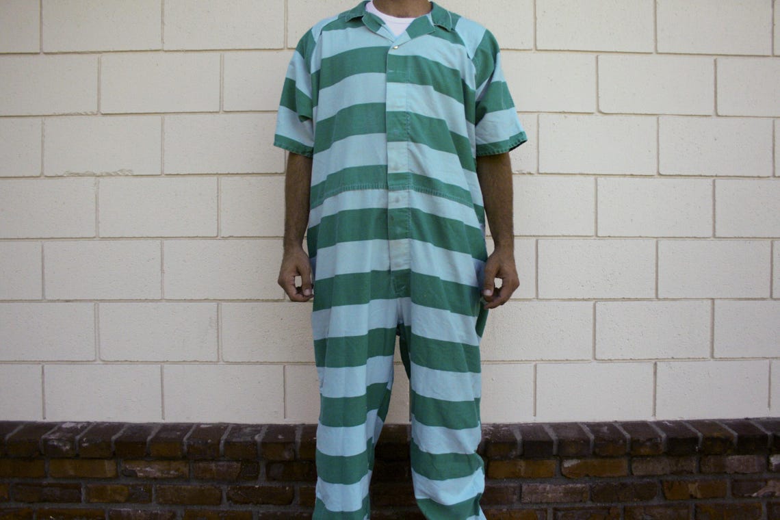 Jail Prison Inmate Jumpsuit ICS Waco Green & White Stripe Costume New ...