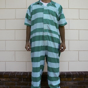 Jail Prison Inmate Jumpsuit ICS Waco Green & White Stripe Costume New ...