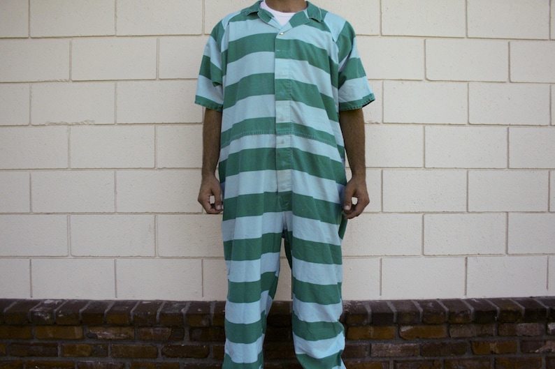 Jail Prison Inmate Jumpsuit ICS Waco Green & White Stripe Costume New ...