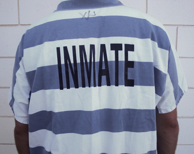Jail Prison Inmate Jumpsuit Blue and White Stripe Halloween Costume ...