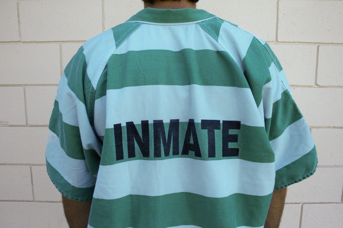 Jail Prison Inmate Jumpsuit ICS Waco Green & White Stripe Costume New ...