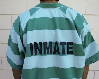 Jail Prison Inmate Jumpsuit Blue and White Stripe Halloween Costume ...