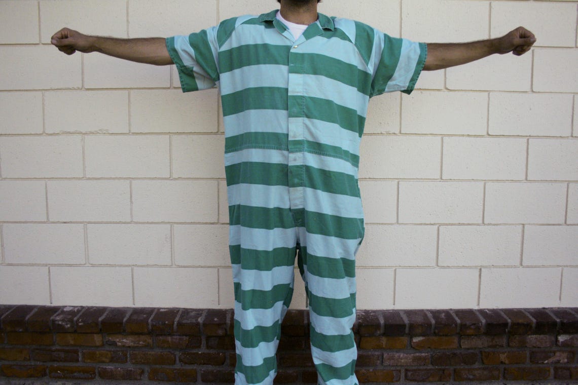 Jail Prison Inmate Jumpsuit ICS Waco Green & White Stripe Costume New ...