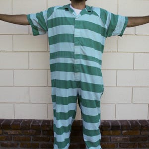 Jail Prison Inmate Jumpsuit ICS Waco Green & White Stripe Costume New ...
