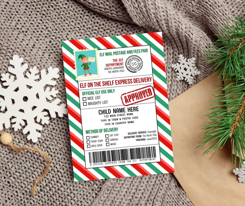 Elf Mail Shipping Label Editable, Gift Tag Template Canva, Christmas ...