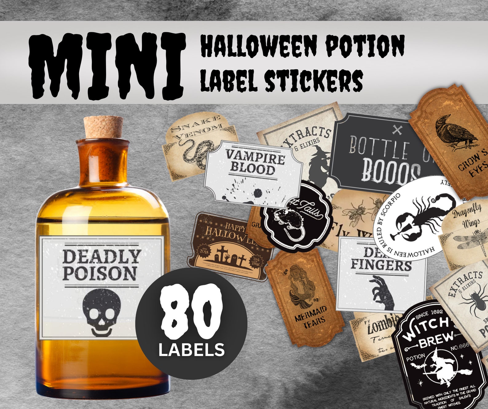 80 Mini Apothecary Potion Labels, Wizard Potion Labels Printables ...