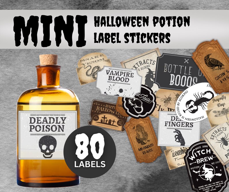 80 Mini Apothecary Potion Labels, Wizard Potion Labels Printables ...
