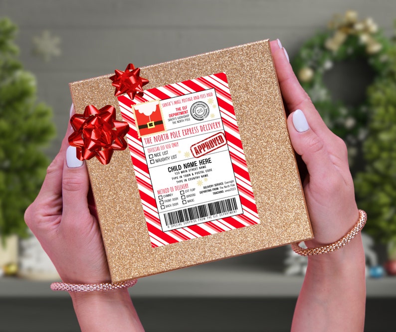 Elf Mail Shipping Label Editable, Gift Tag Template Canva, Christmas ...