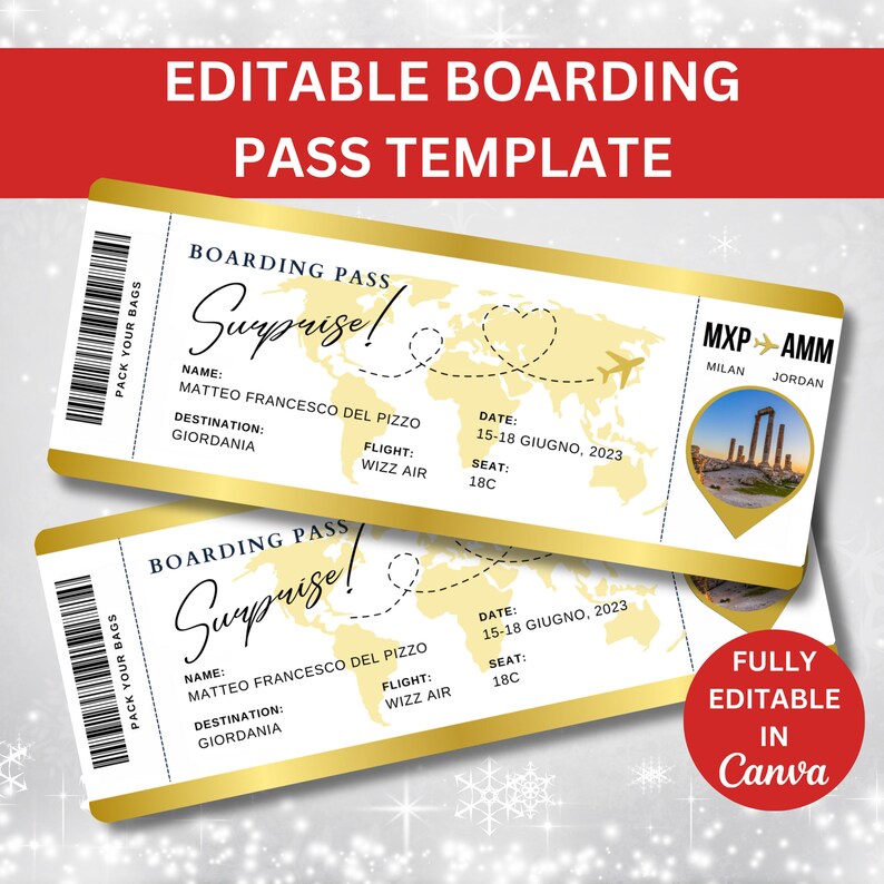 Editable Boarding Pass Template, Printable Personalized Airline Ticket ...