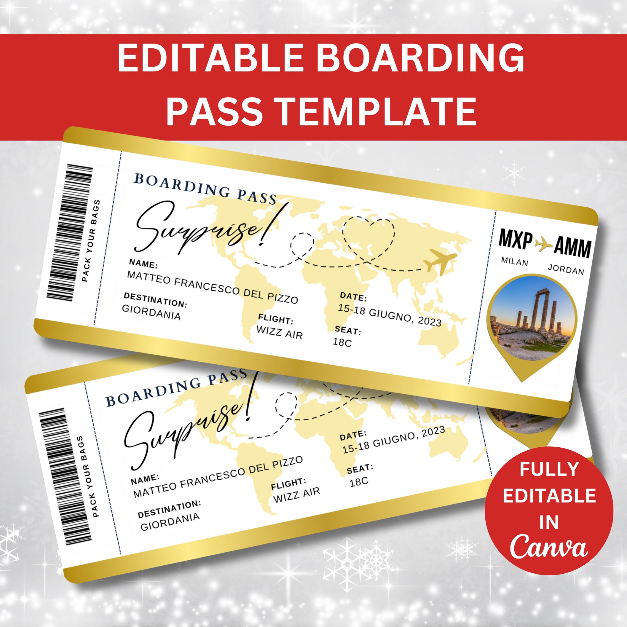 Editable Boarding Pass Template, Printable Personalized Airline Ticket ...