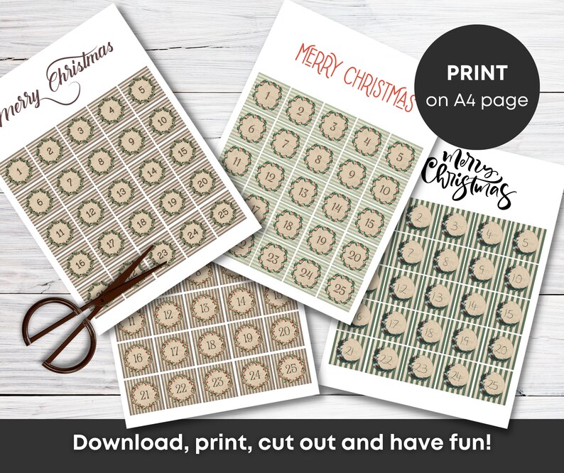 4 Styles Advent Calendar, Christmas Numbers, December Daily, Countdown ...
