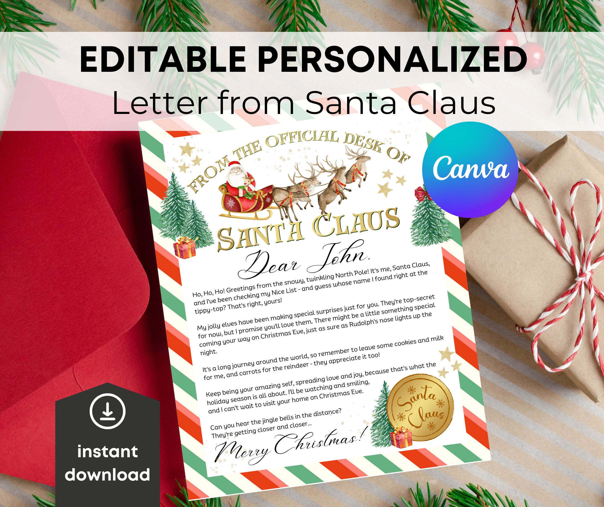 Instant Download Editable Santa Letter, Official Letter From Santa ...