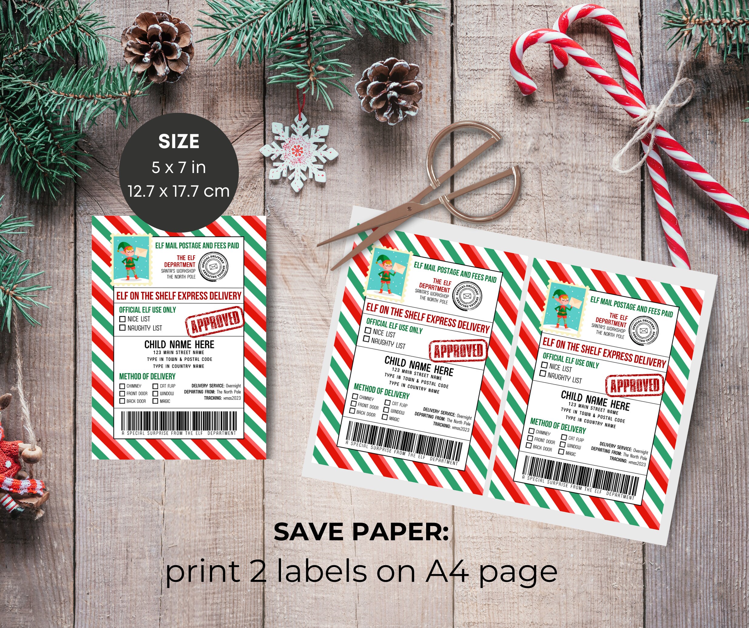 Elf Mail Shipping Label Editable, Gift Tag Template Canva, Christmas ...
