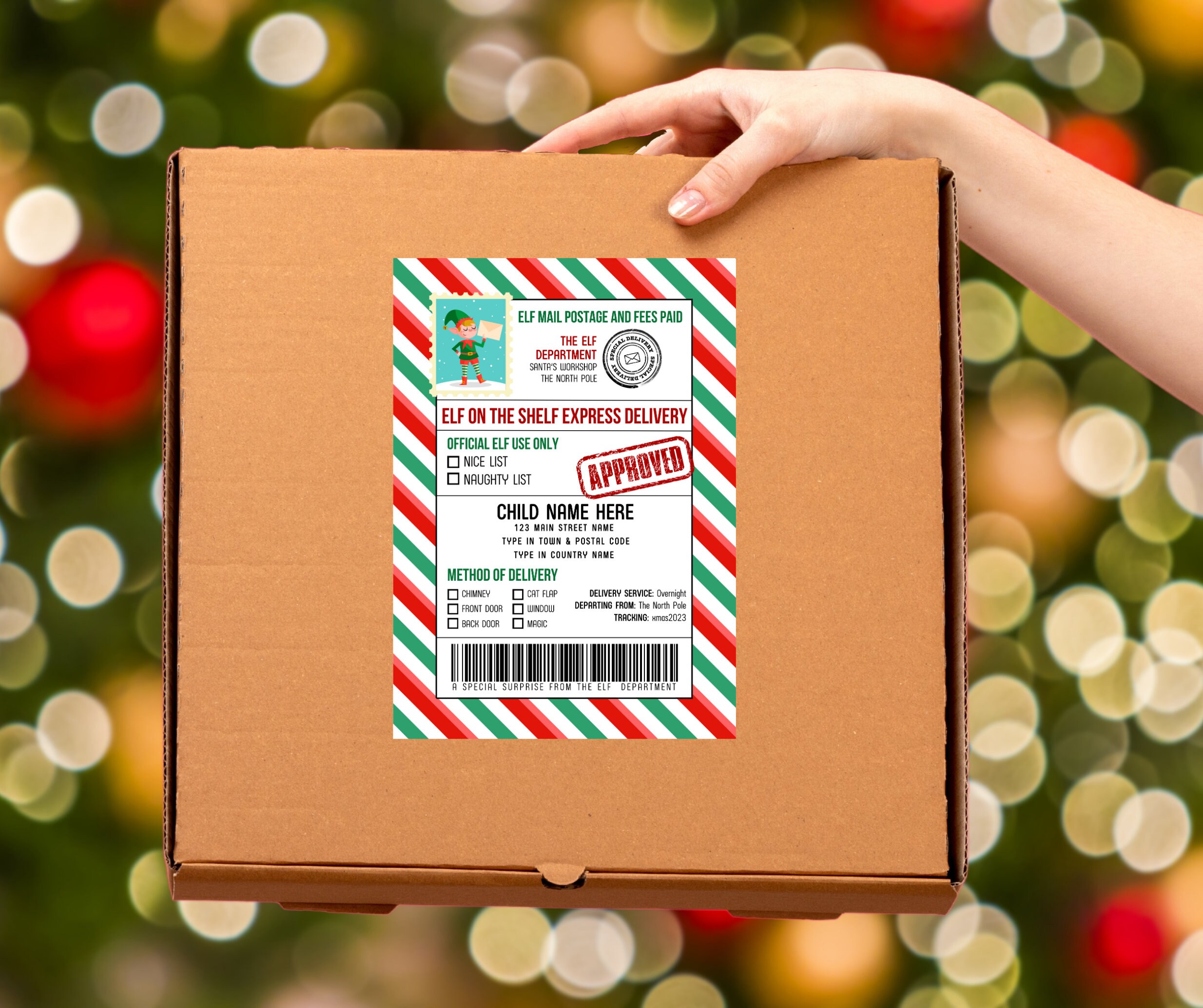 Elf Mail Shipping Label Editable, Gift Tag Template Canva, Christmas ...