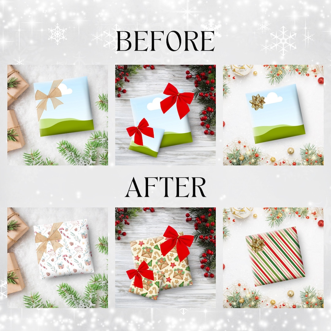 Editable Gift Wrap for Canva, Christmas Wrapping Paper Mockup Bundle ...