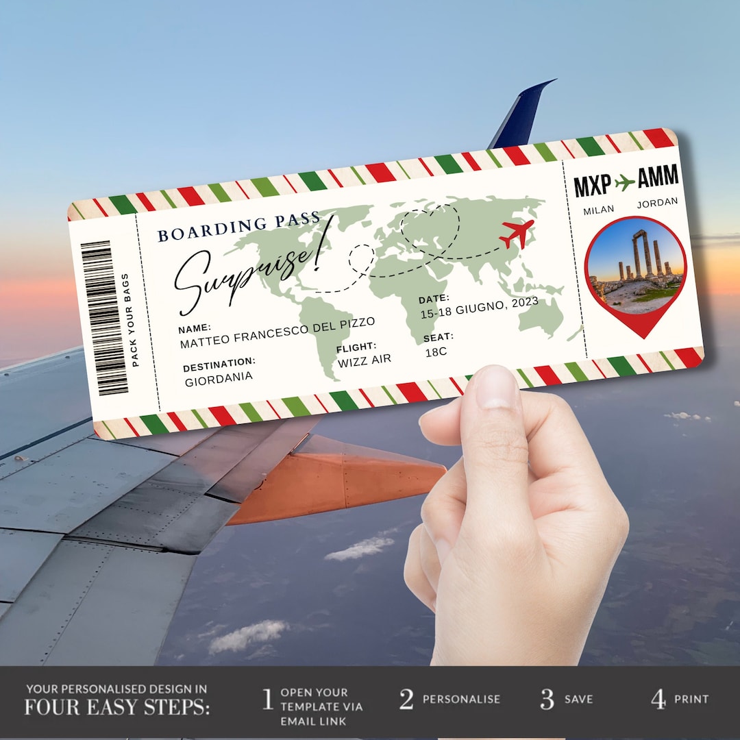 Editable Boarding Pass Template, Printable Personalized Airline Ticket ...