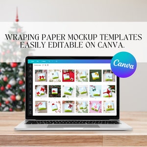 Editable Gift Wrap for Canva, Christmas Wrapping Paper Mockup Bundle ...