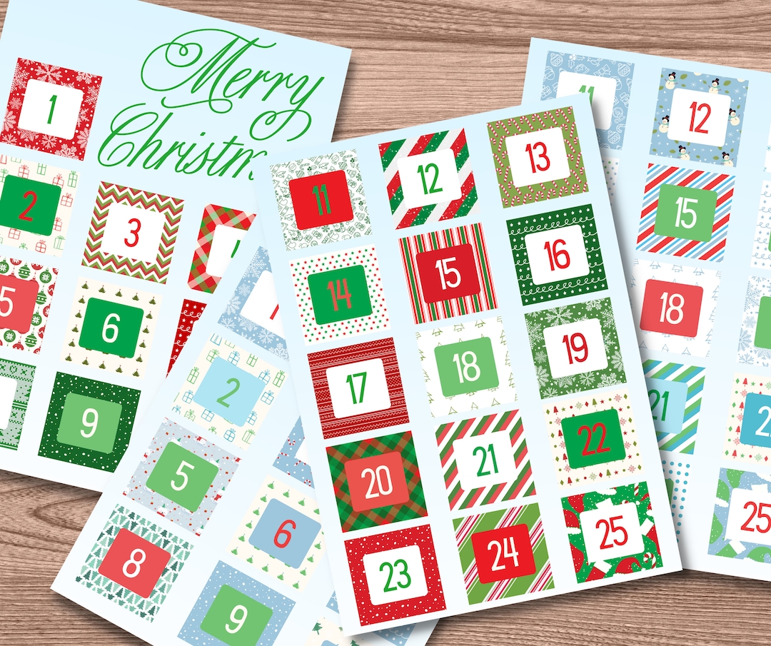 2 Styles Advent Calendar Printable Bundle, Christmas Label Pack, Advent ...