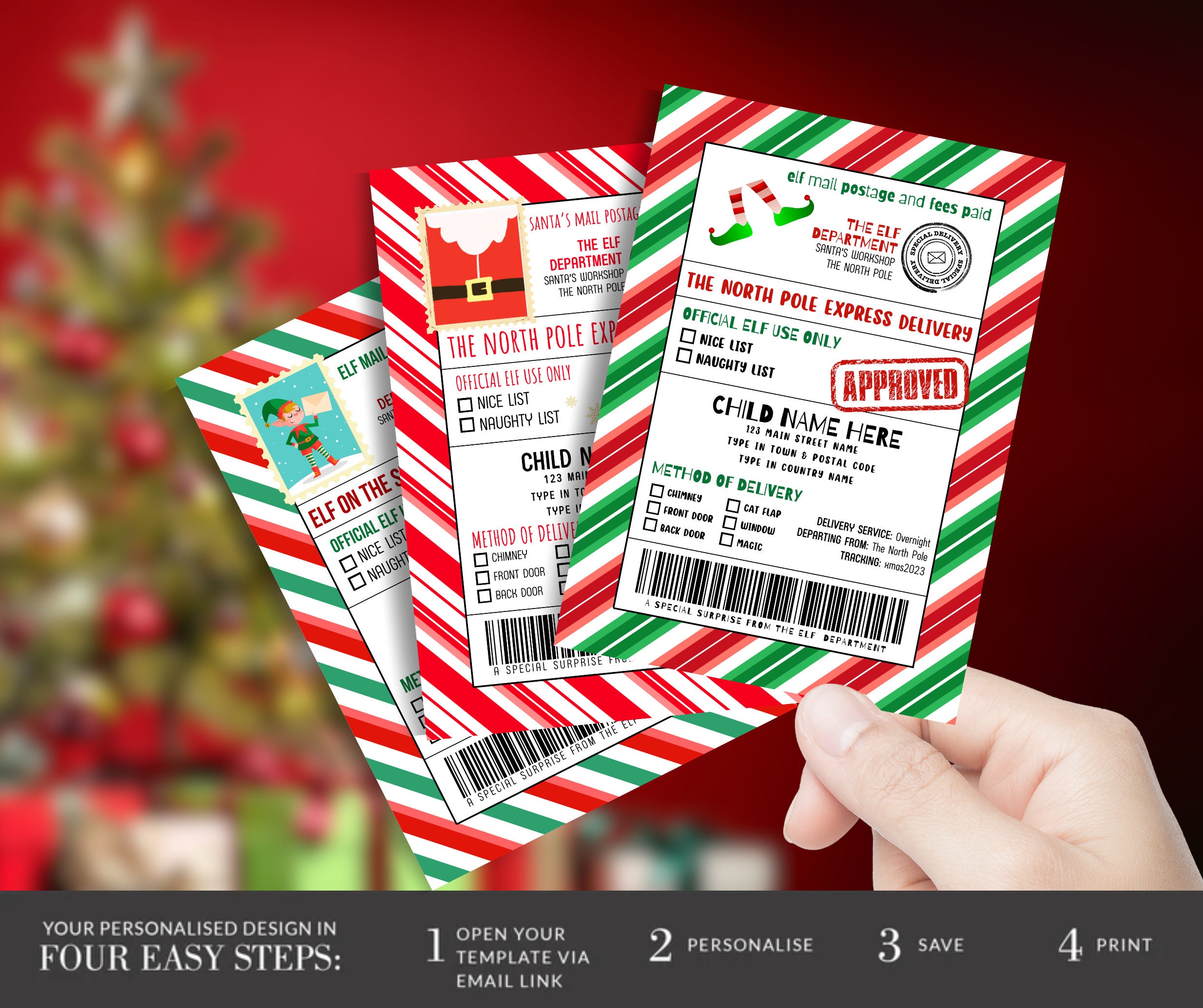 Elf Mail Shipping Label Editable, Gift Tag Template Canva, Christmas ...