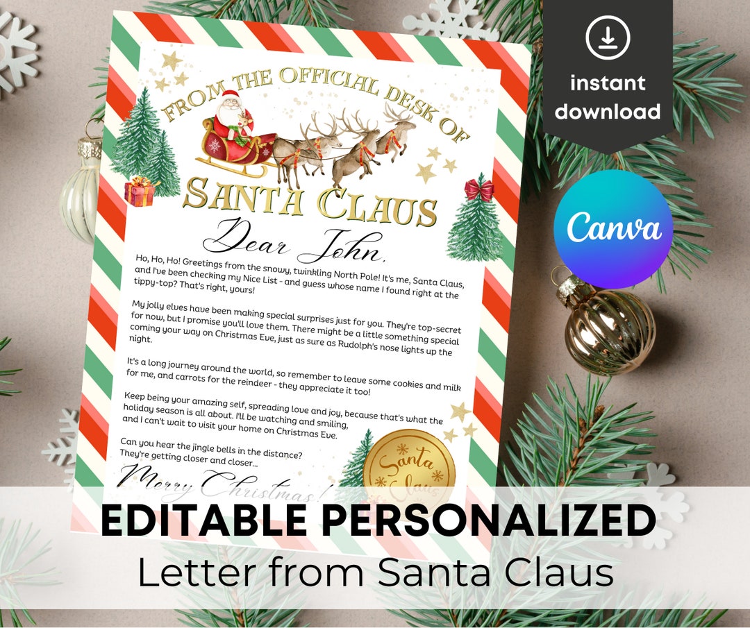 Instant Download Editable Santa Letter, Official Letter From Santa ...