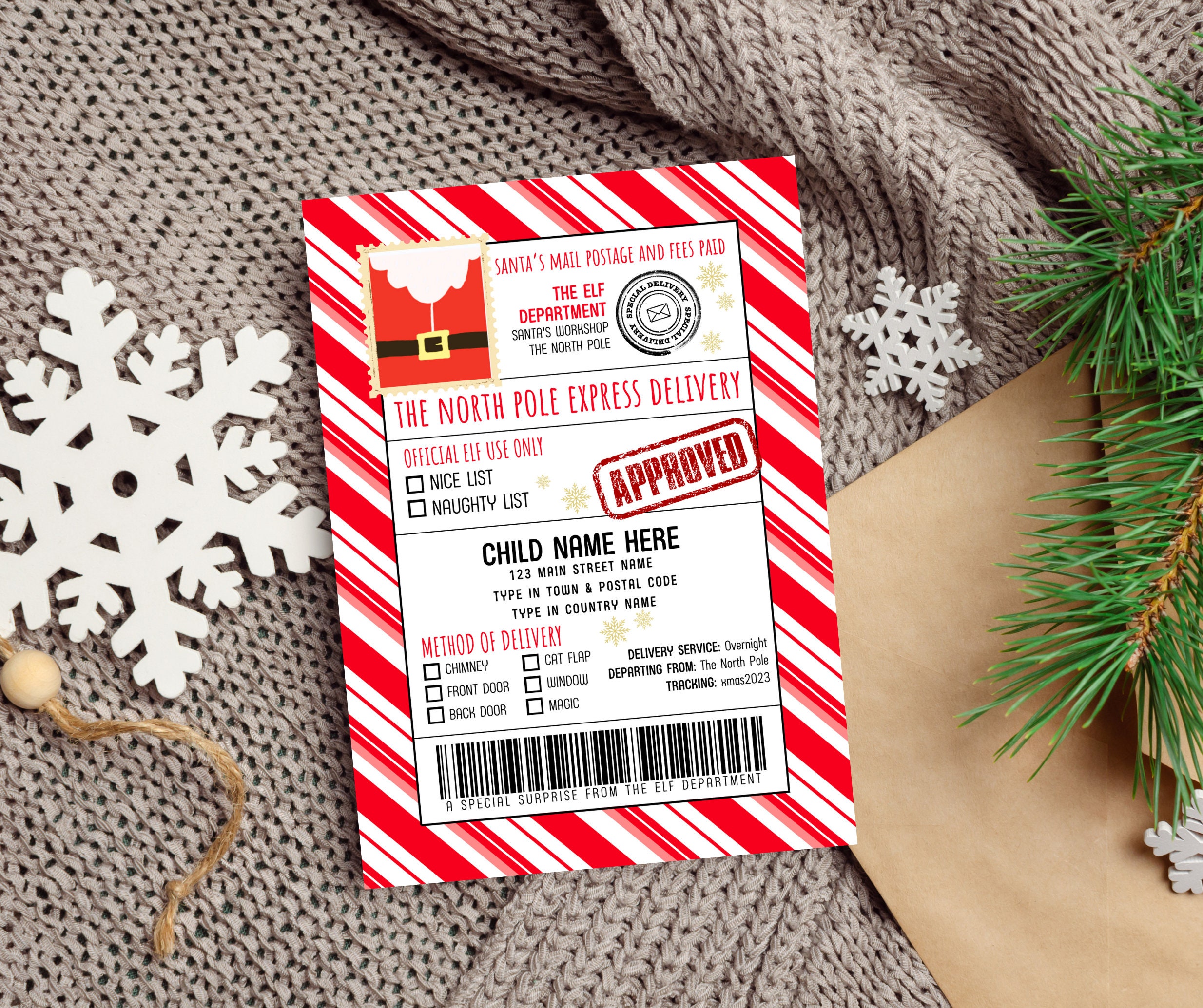 Elf Mail Shipping Label Editable, Gift Tag Template Canva, Christmas ...