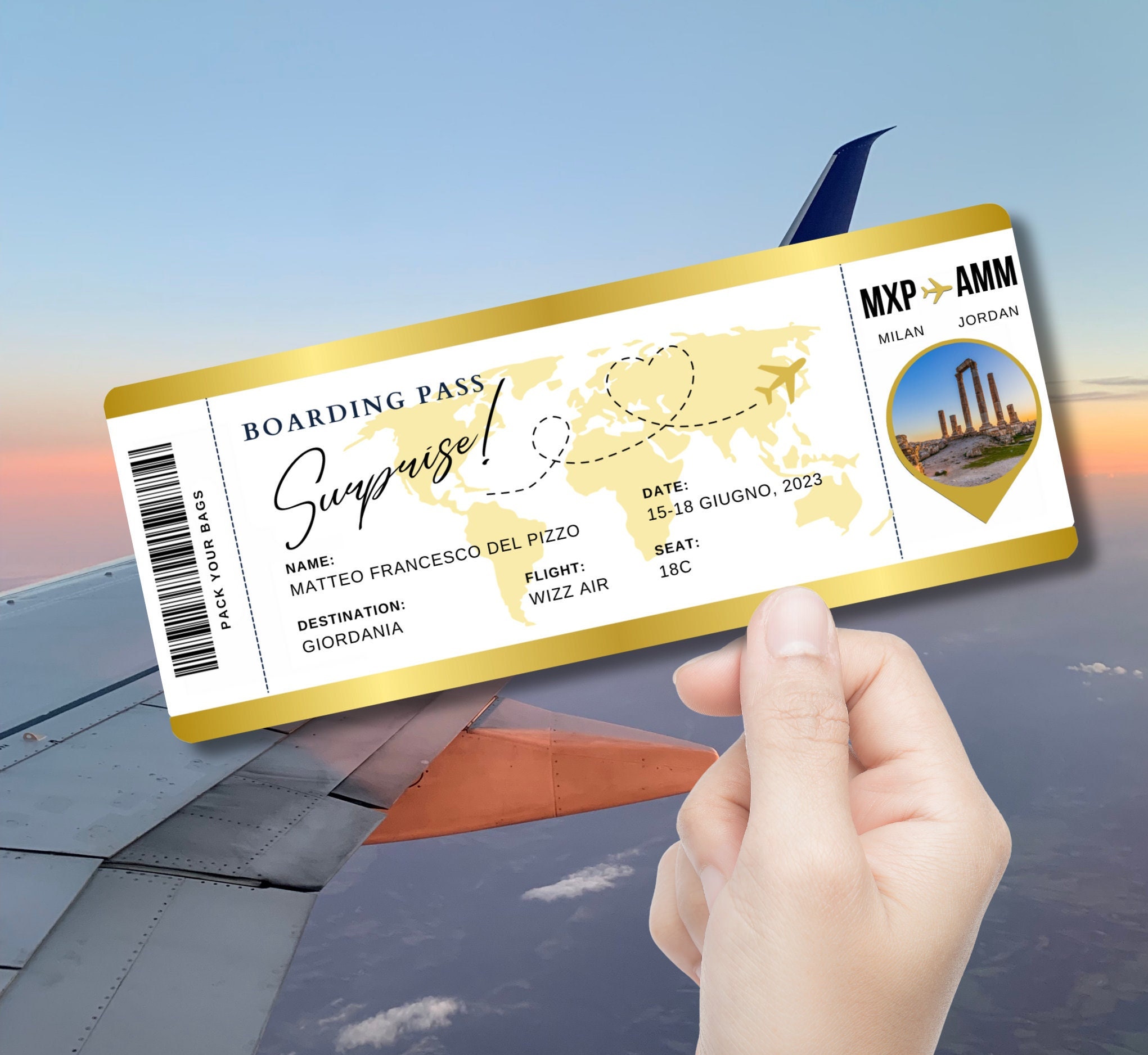 Editable Boarding Pass Template, Printable Personalized Airline Ticket ...