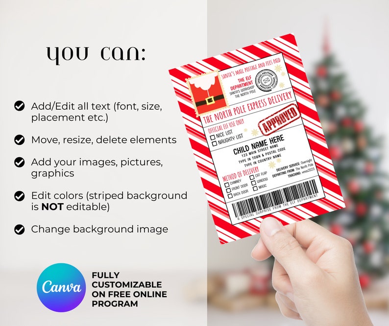 Elf Mail Shipping Label Editable, Gift Tag Template Canva, Christmas ...