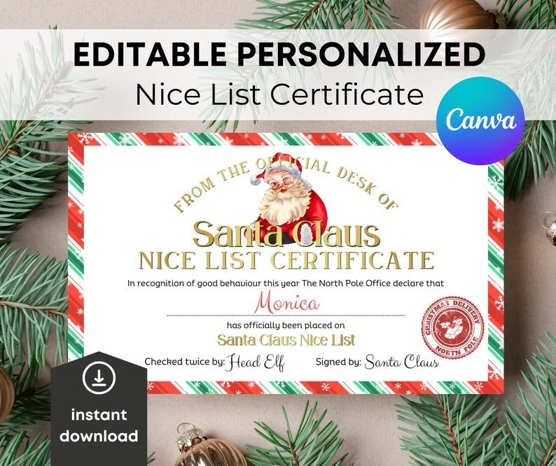 Instant Download Editable Nice List Certificate, Official Letter From ...