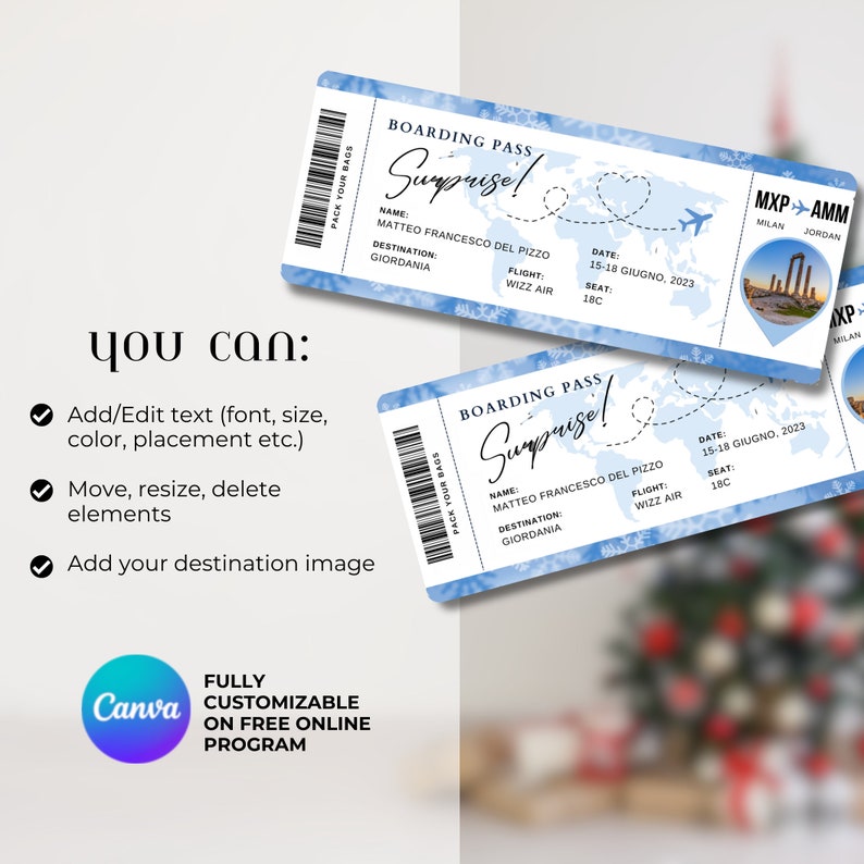 Editable Boarding Pass Template Printable Personalized - Etsy