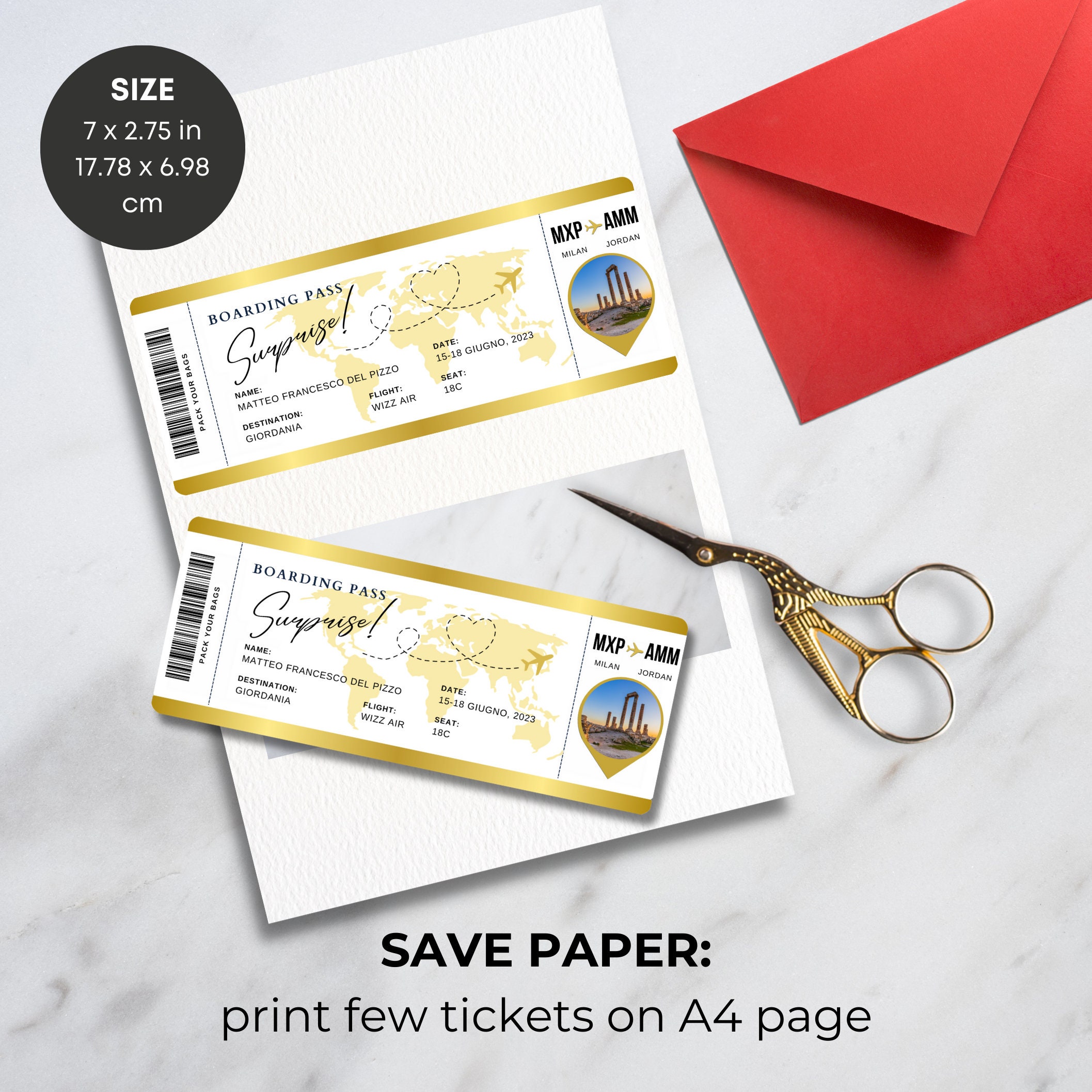 Editable Boarding Pass Template, Printable Personalized Airline Ticket ...