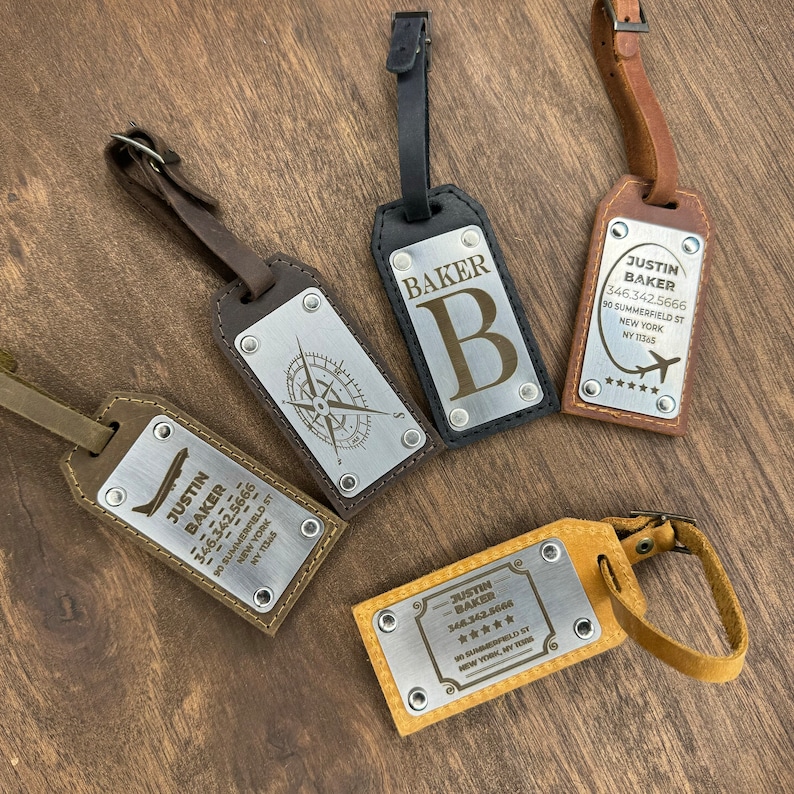Luggage Labels for Suitcases, Double-sided Personalized Leather Luggage ...