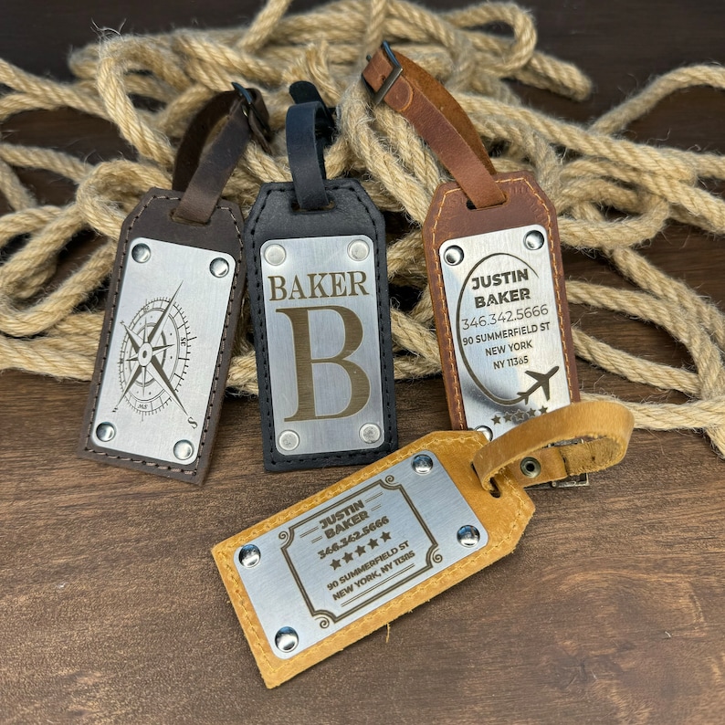 Personalized Leather Luggage Tags for Travel Suitcase Tags for Men ...