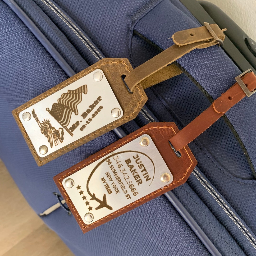Personalized Premium Leather Luggage Tags, Travel and Identifying Bags ...