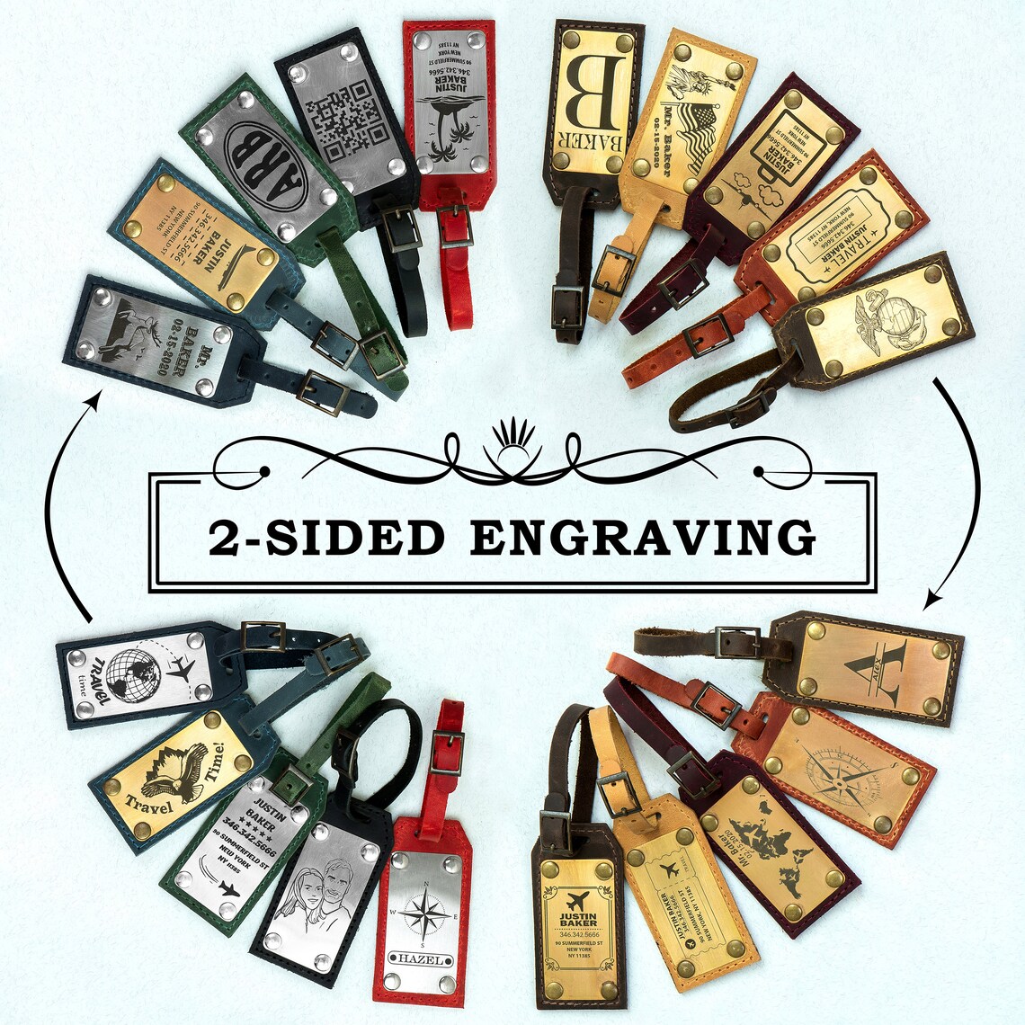Luggage Labels for Suitcases, Double-sided Personalized Leather Luggage ...