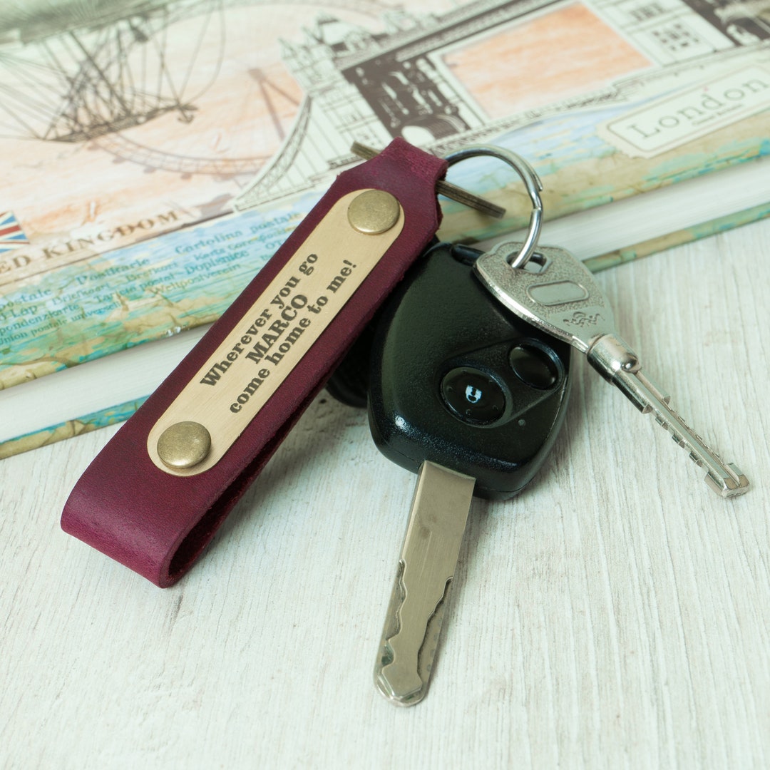 Custom Leather Keychain, Mens Key Holder, Engraved Keyring Gift for Him ...