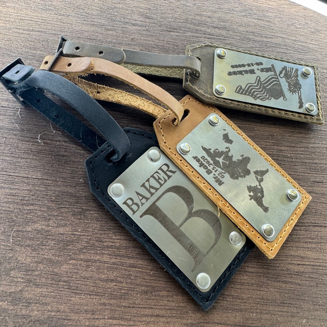 Real Leather and Brass Tags, Custom Leather Travel Tags for Luggage ...