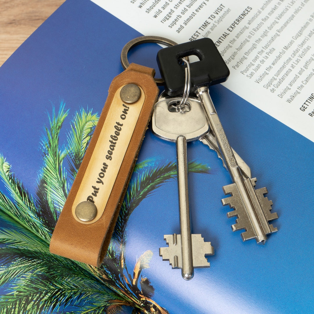 Personalized Leather Keychain, Custom Engraved Key Holder, Memorable ...