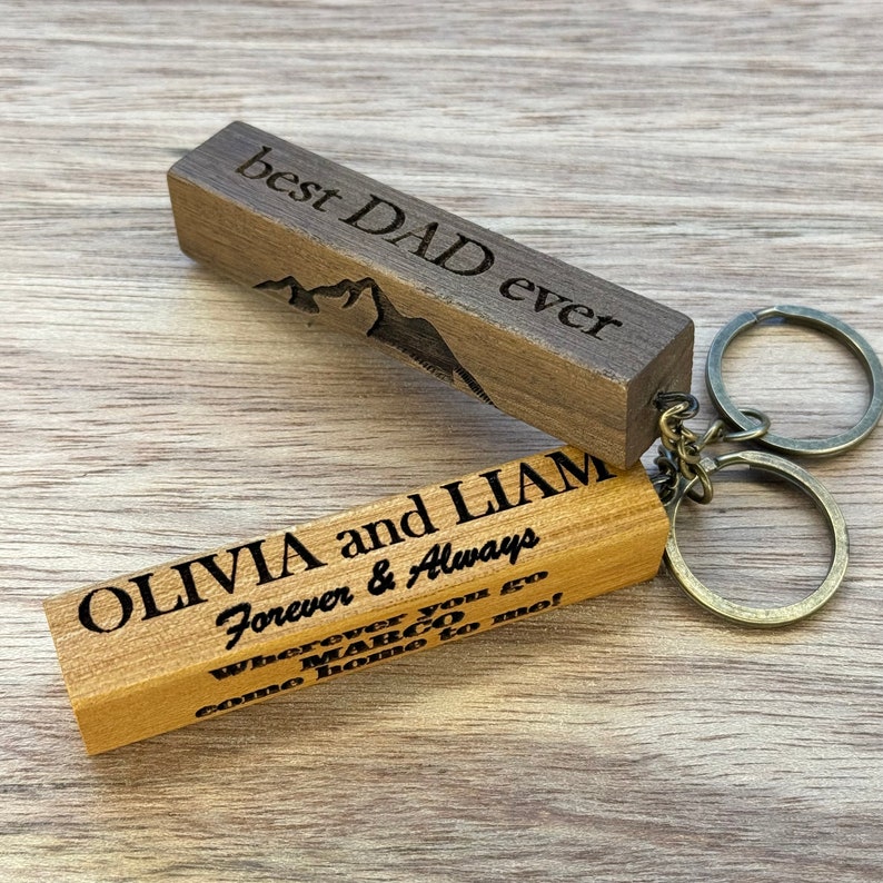 Personalized Wood Bar Key Chain, Engraved Wooden Keychain for Dad, Wood ...
