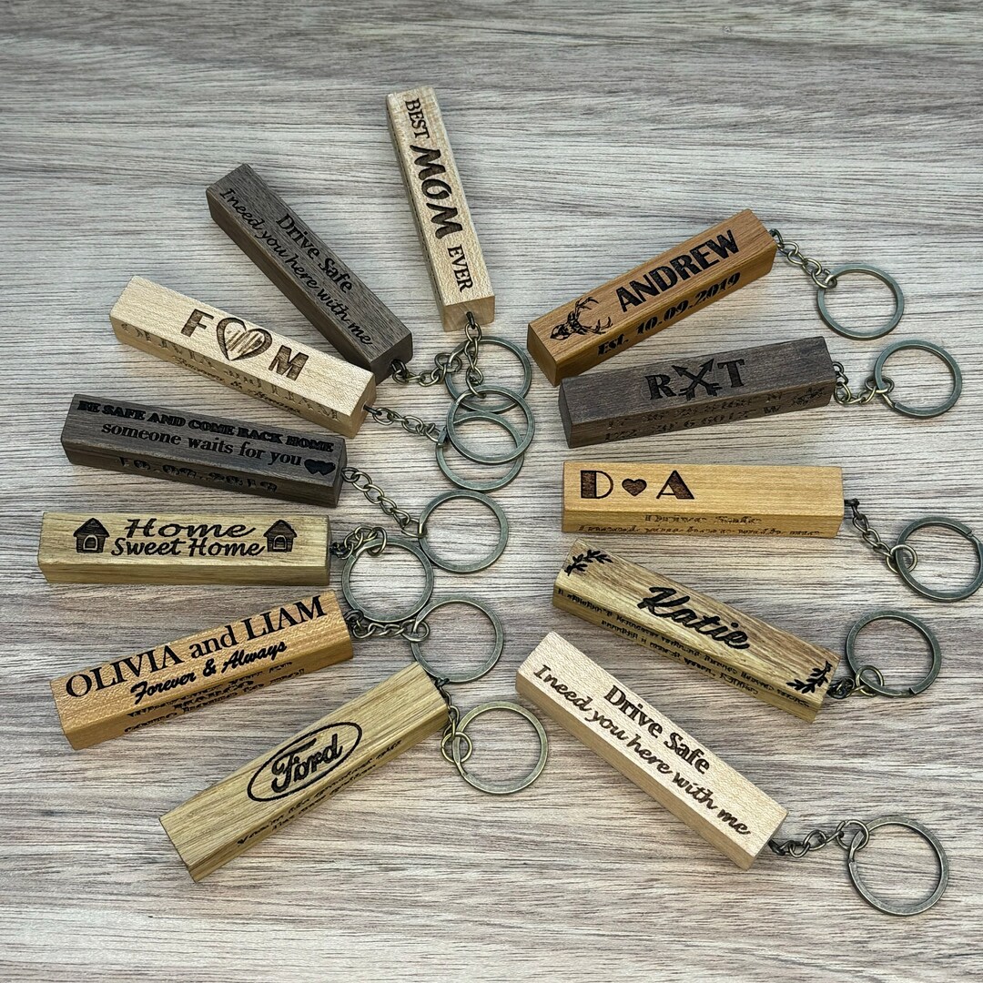 Custom Engraved Wood Bar Key Chain, Personalized Gift for Men, Wooden ...