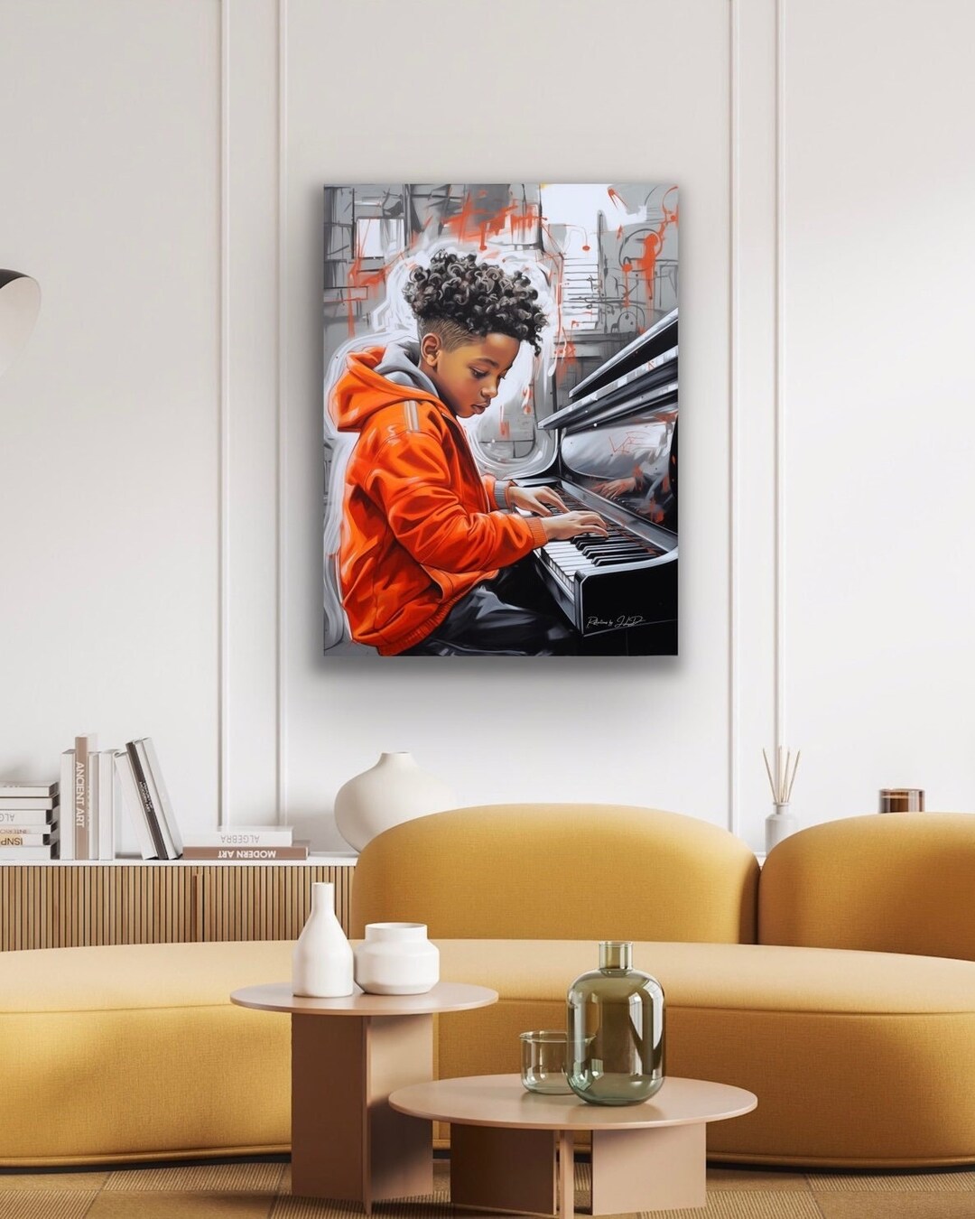Jamal on the Keys Art: African American Boy Piano Graffiti - Canvas or ...