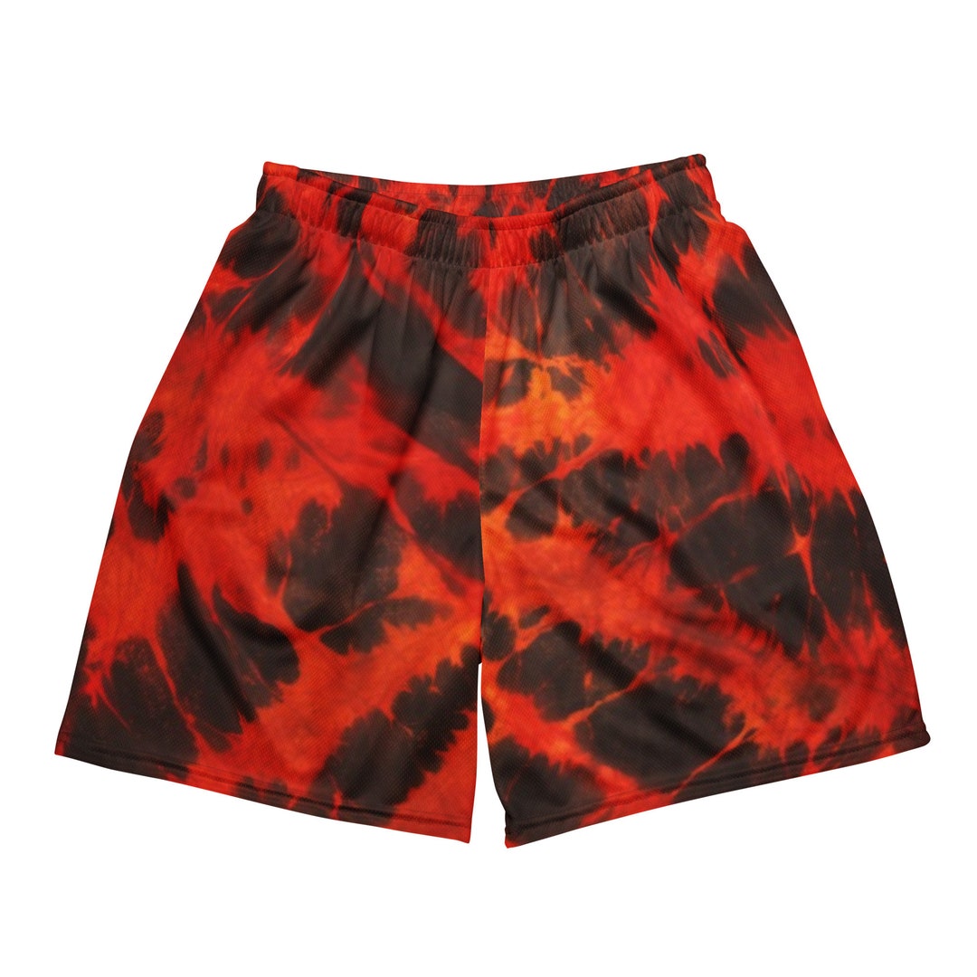 Vintage Burn Red Unisex Mesh Shorts| Bold and Bright Tie Dye Shorts for ...