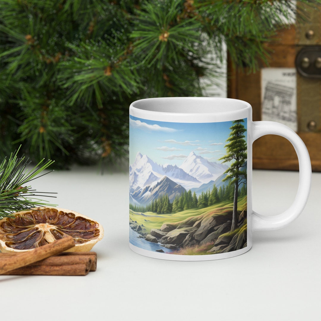 Mountains 3D Print Mug Mountains Hills Pattern Mug Mountain Scenery ...