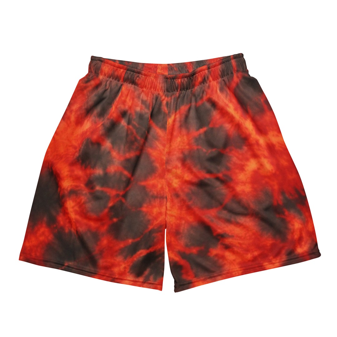 Inferno Red Unisex Mesh Shorts| Bold and Bright Tie Dye Shorts for Men ...