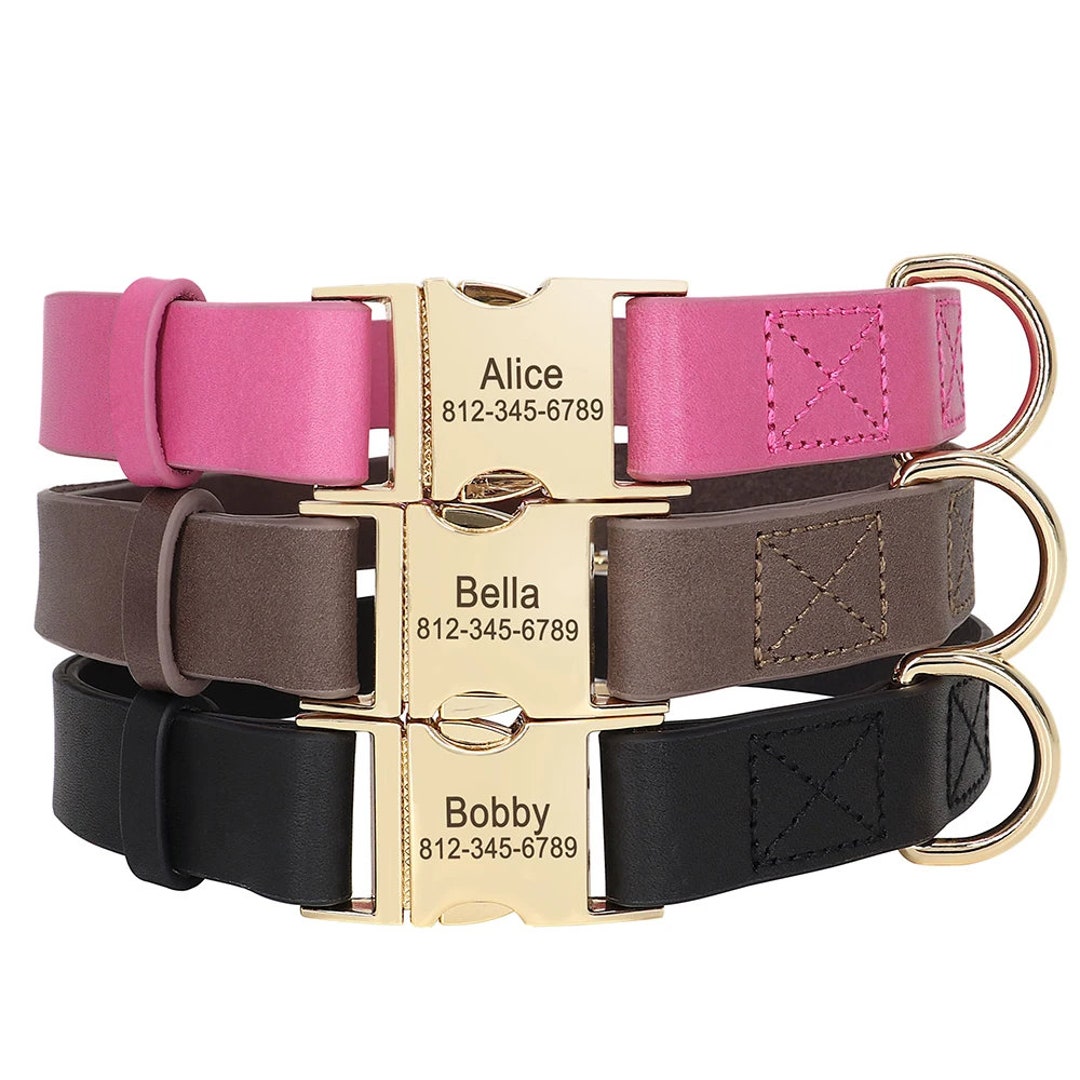 Dog Name Collar | PU Leather| Pet Collar Personalized | Custom Dog Tag ...